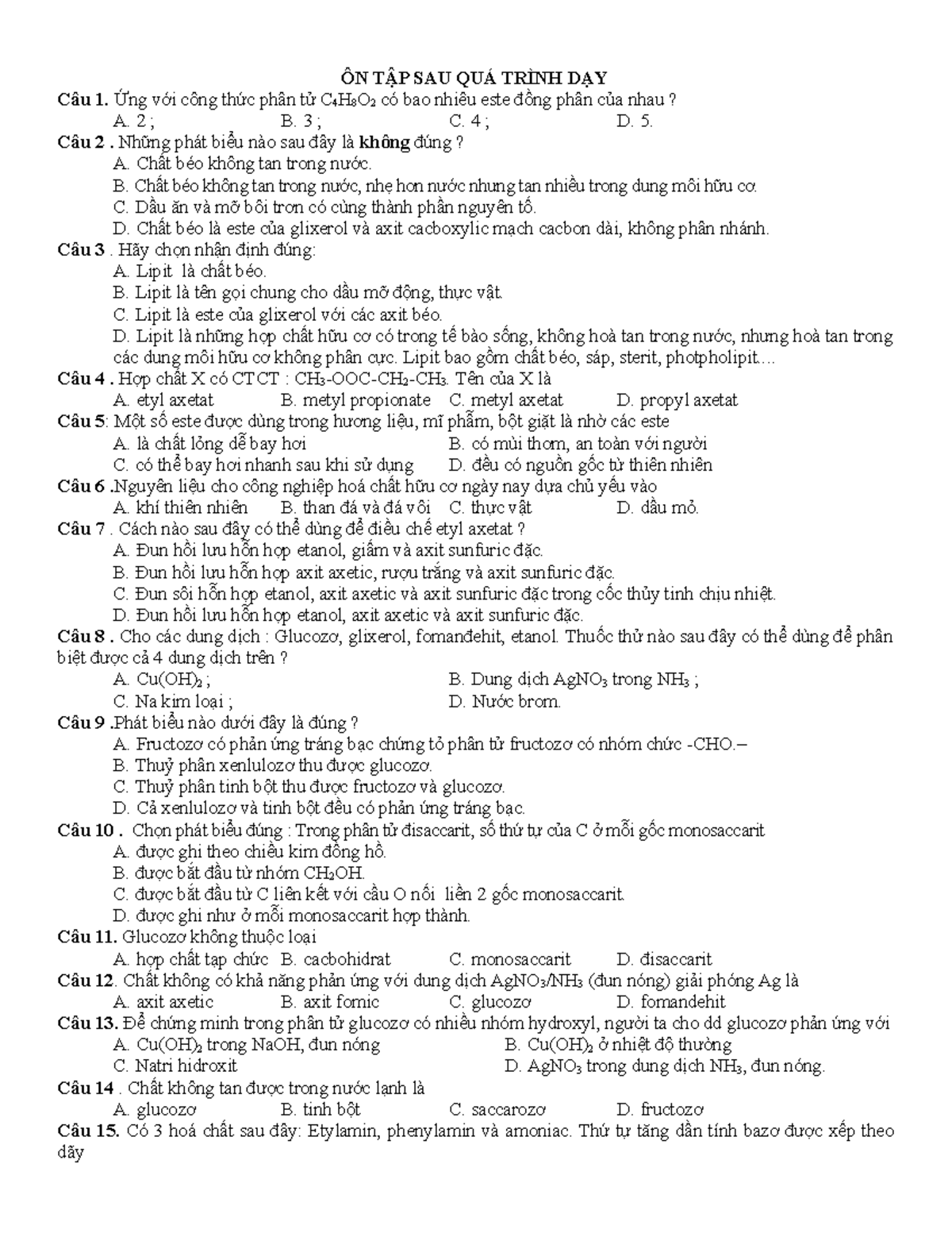 12 c3 - ÔN TẬP - Uufuf - ÔN TÂP SAU QU䄃Ā TR䤃NH D䄃⌀Y ̣ Câu 1. Ứng với ...