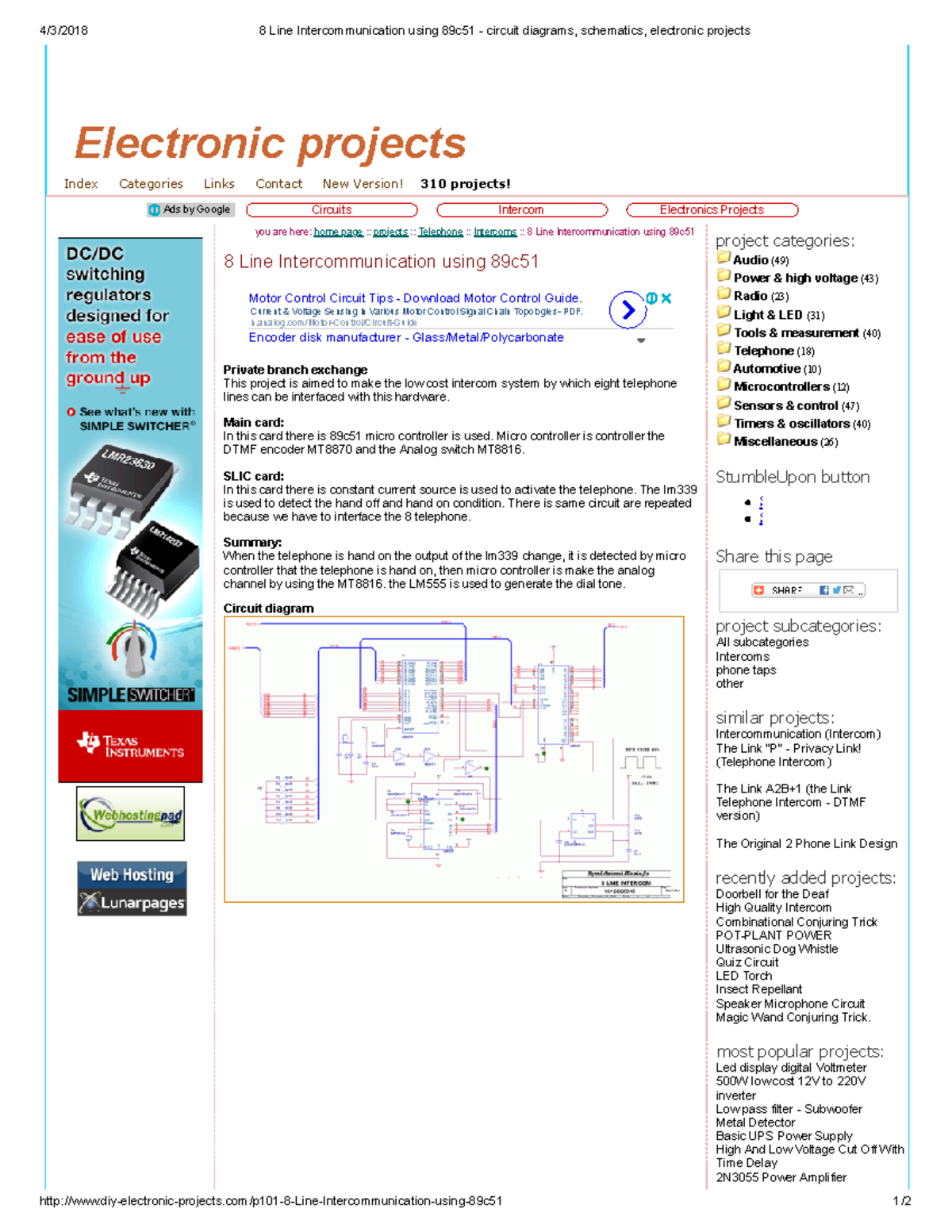 8 Line Intercommunication using 89c51 - circuit diagrams, schematics, electronic projects - Main ...