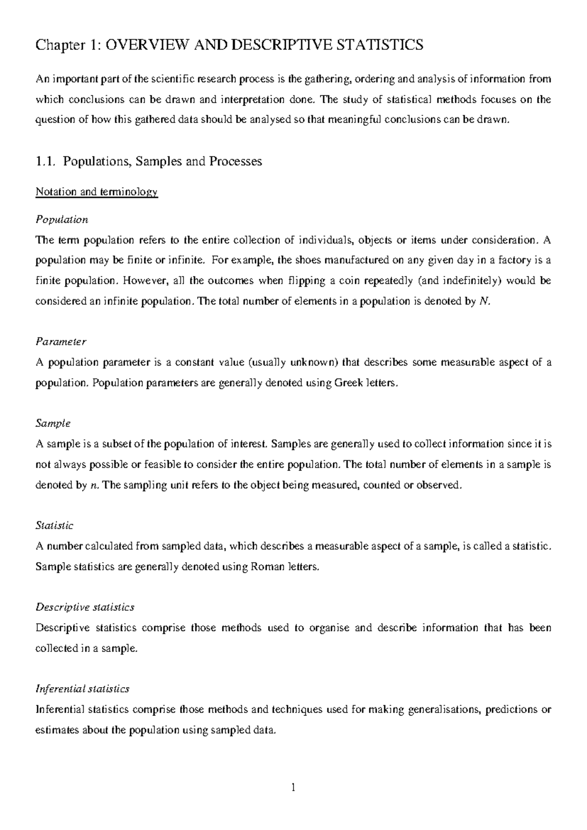 Chapter 1 lecture notes - Chapter 1: OVERVIEW AND DESCRIPTIVE ...