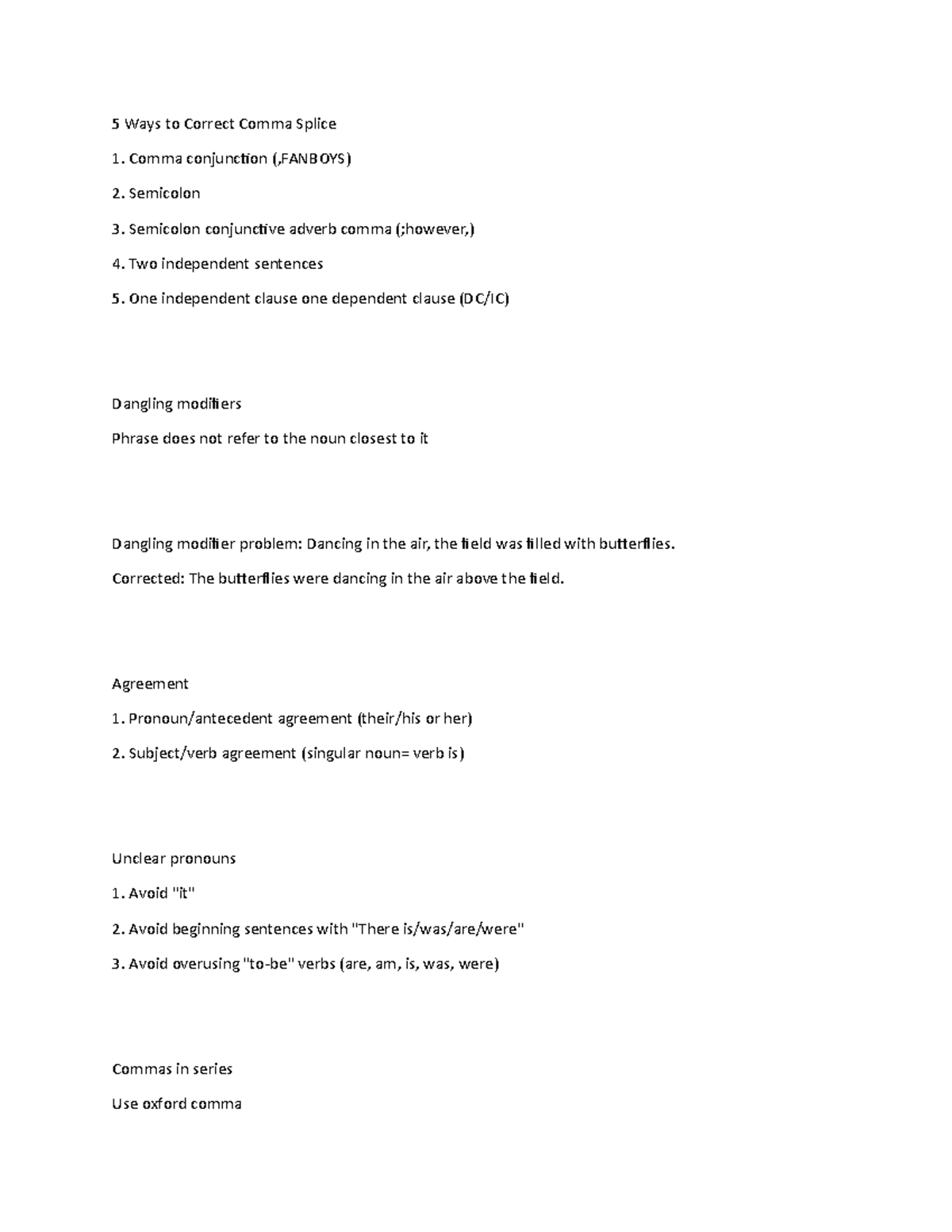 ENGL 101 - Terms for engl 101 - 5 Ways to Correct Comma Splice Comma ...