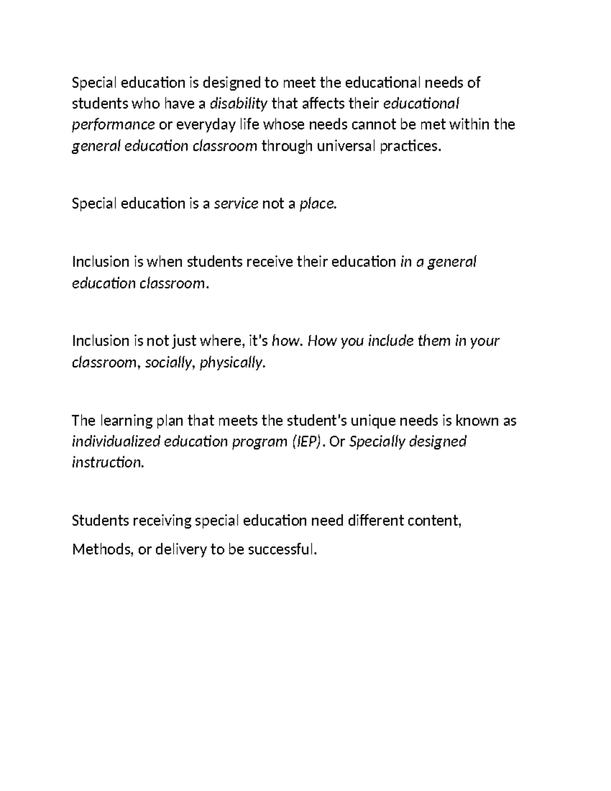 Special education terms review 1 - Special education is designed to ...