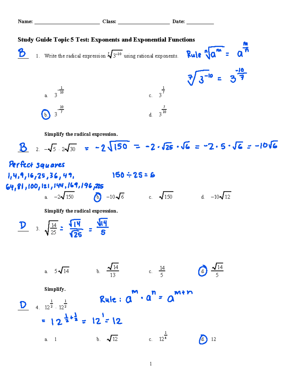 Study Guide Topic 5 Test Answer Key - Name ...