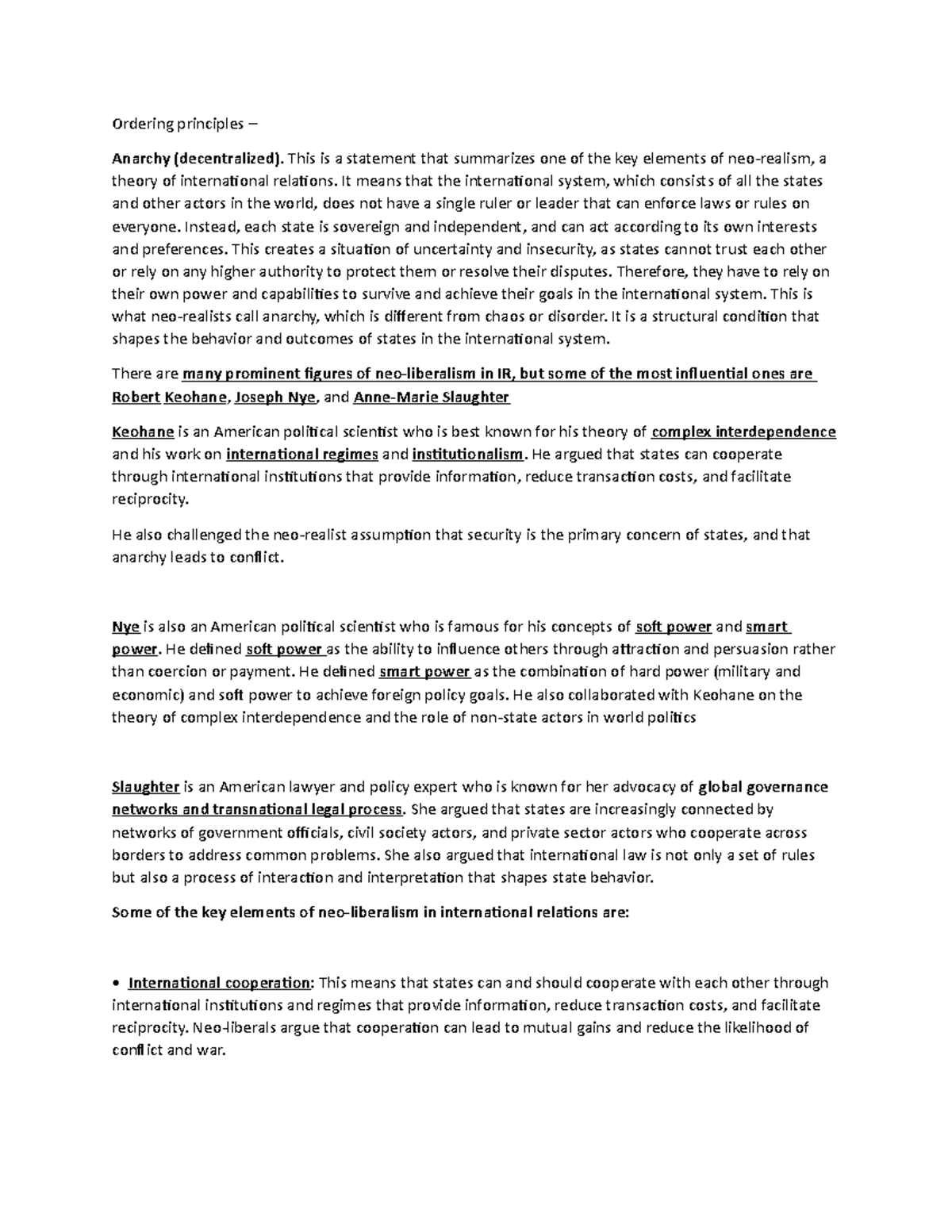 Neo-liberalism - International Relations - Ordering principles ...