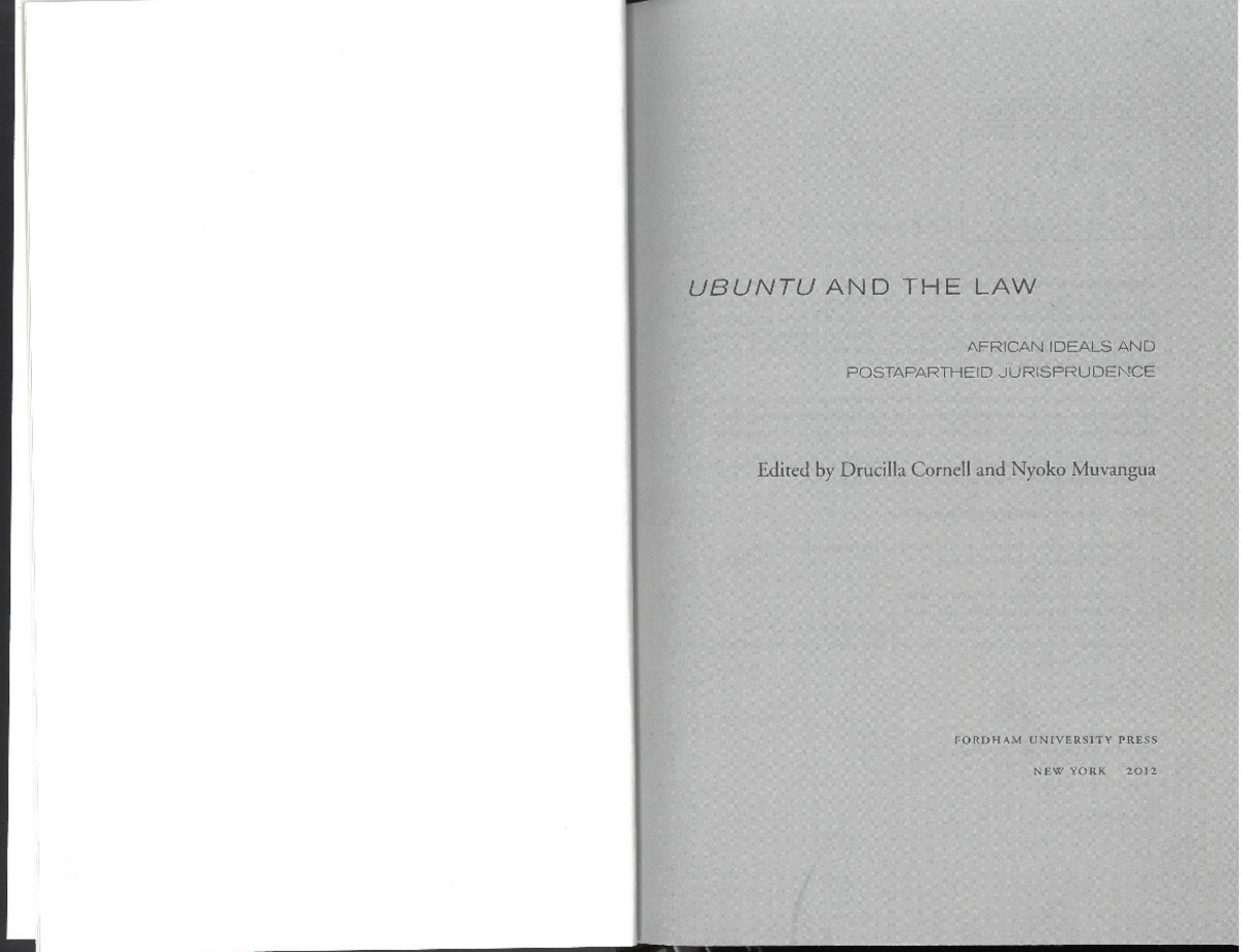 Cornell and Mavangua 'Ubuntu and the Law' 2012 - Studocu