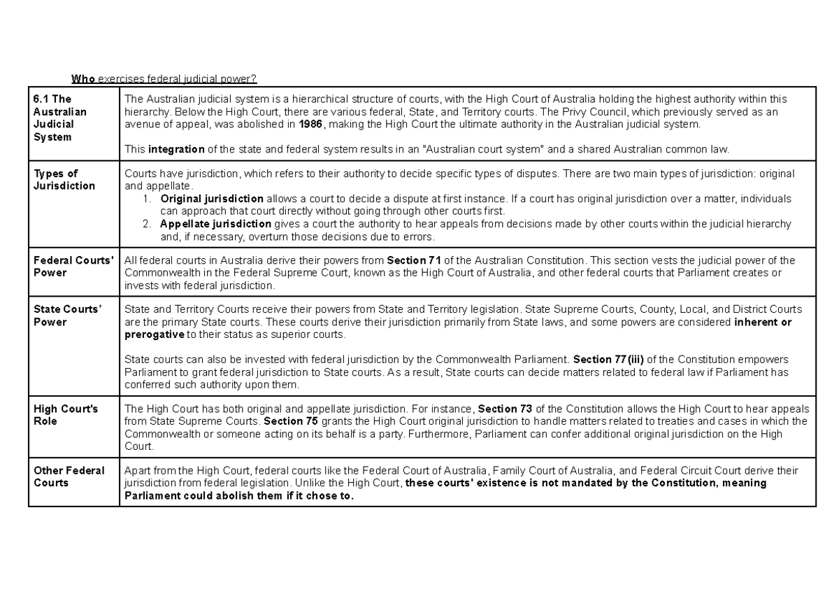 THE Judiciary - basis notes - Who exercises federal judicial power? 6 ...