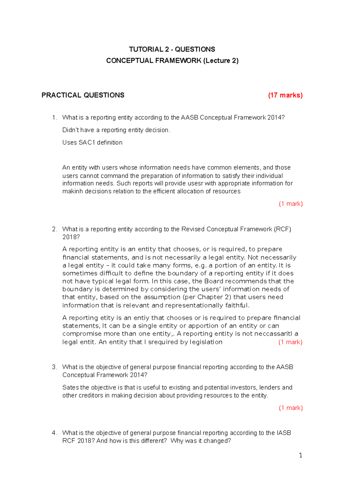 AYB200-2020-1 L2 Tutorial Questions - TUTORIAL 2 - QUESTIONS CONCEPTUAL FRAMEWORK (Lecture 2 ...