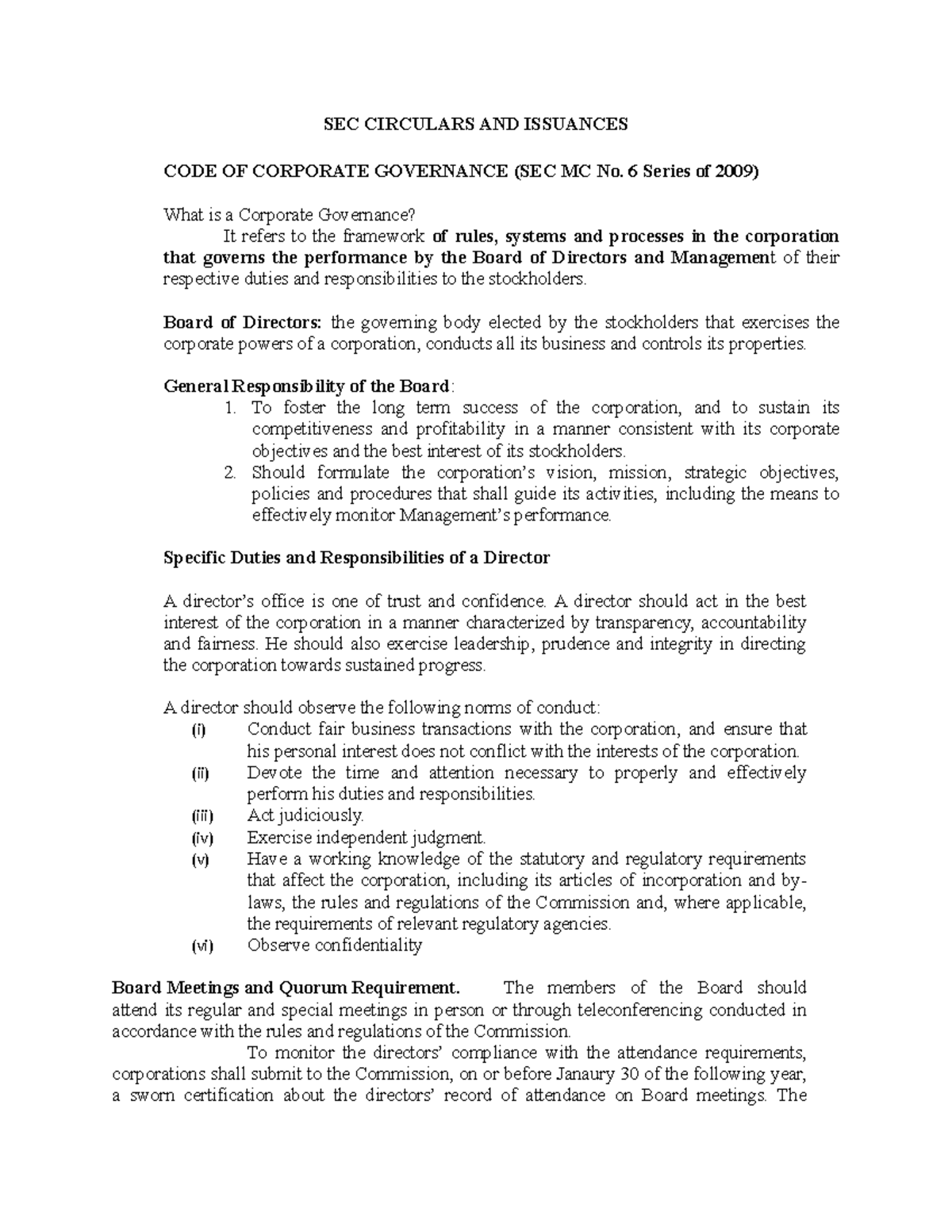 Revised Notes on SEC Circulars and Issuances - SEC CIRCULARS AND ...
