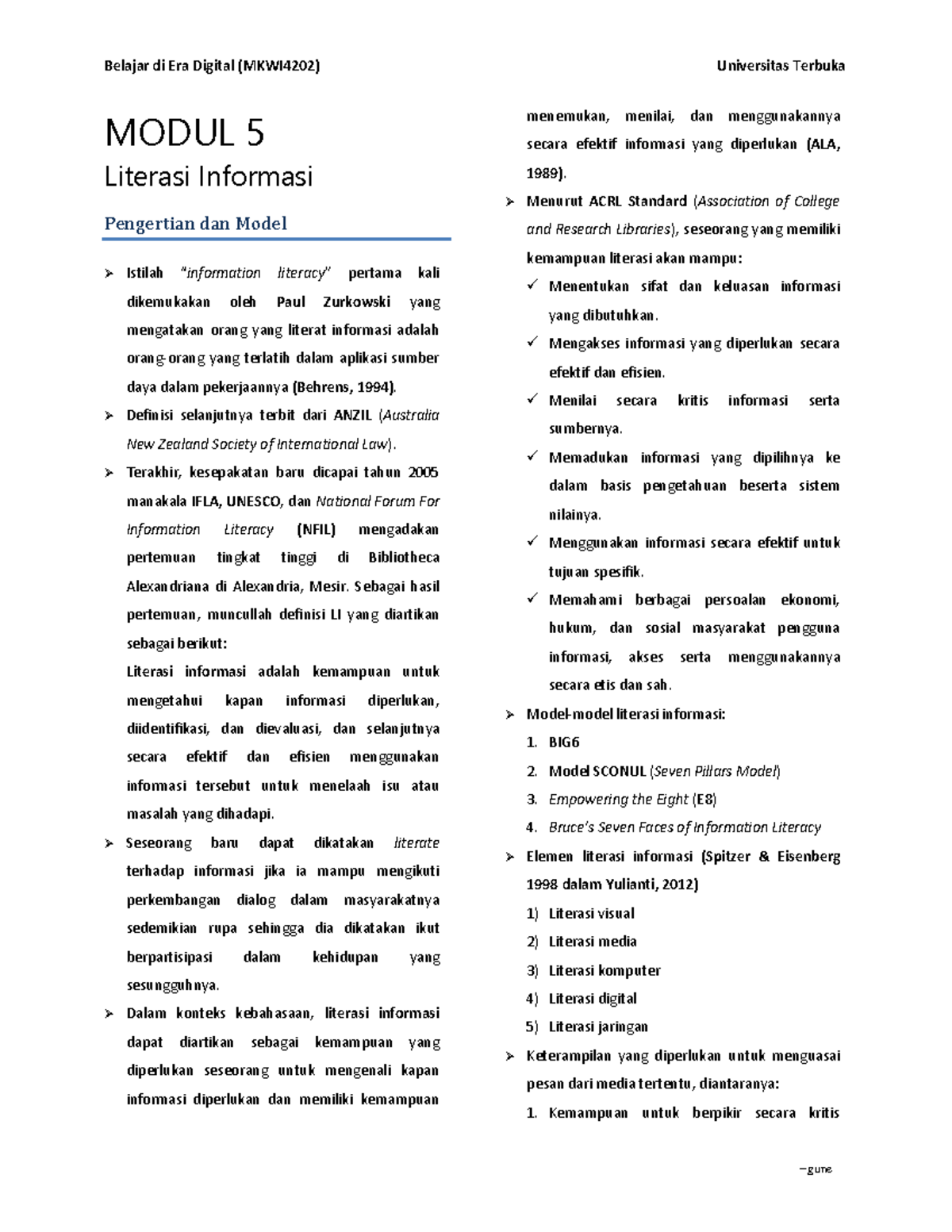 Rangkuman Modul 5; Literasi Informasi - MODUL 5 Literasi Informasi ...