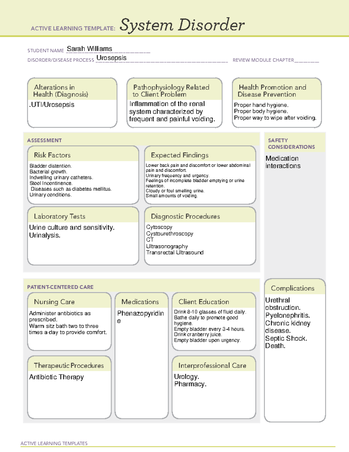 Sarah W system disorder - ACTIVE LEARNING TEMPLATES System Disorder ...