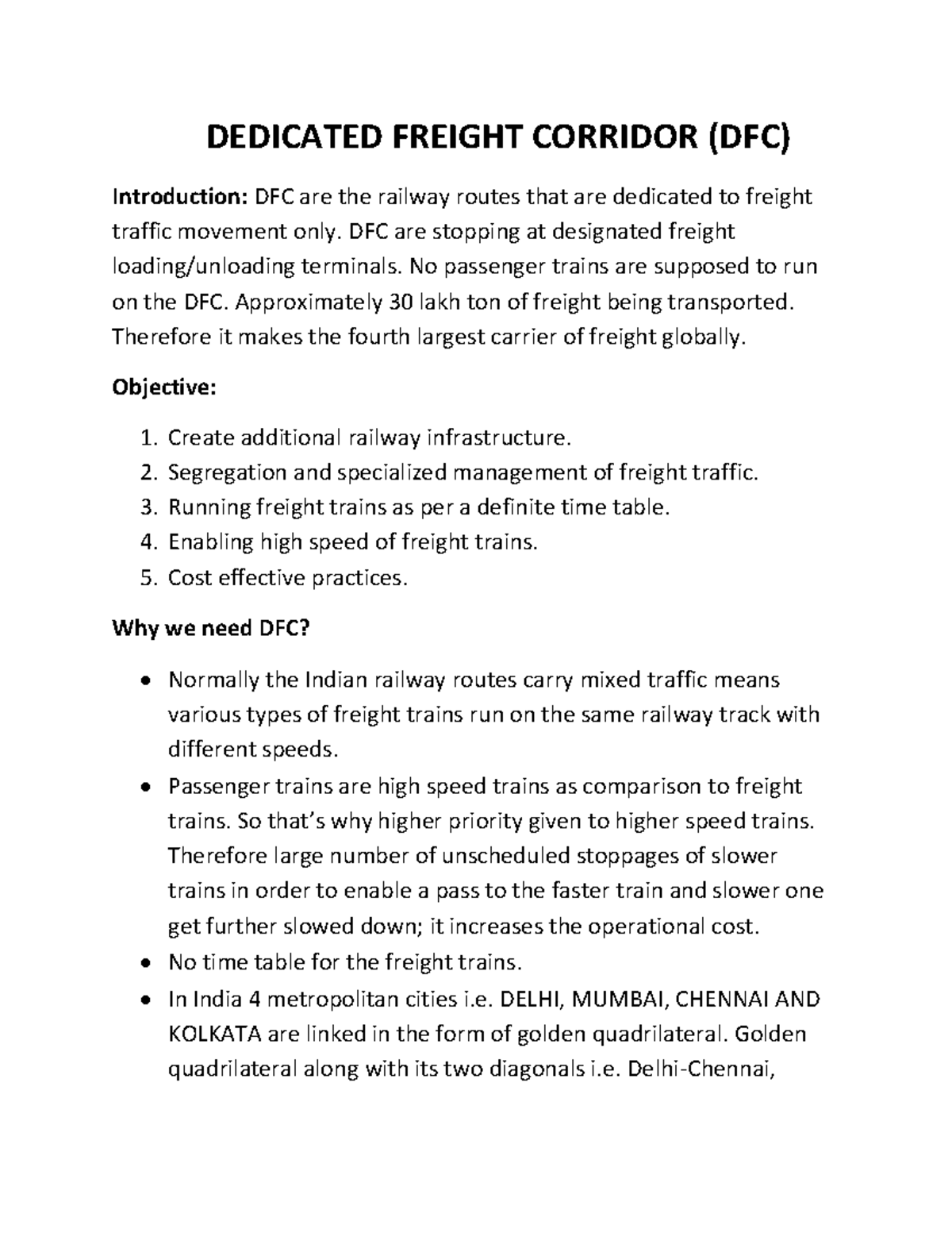 Assignment Prof Ram Singh - DEDICATED FREIGHT CORRIDOR (DFC ...