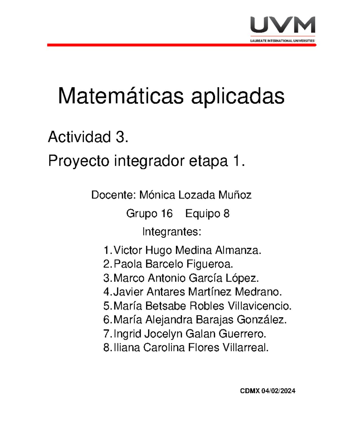 Actividad 3 Merca - Matemáticas aplicadas Actividad 3. Proyecto integrador etapa 1. Docente ...