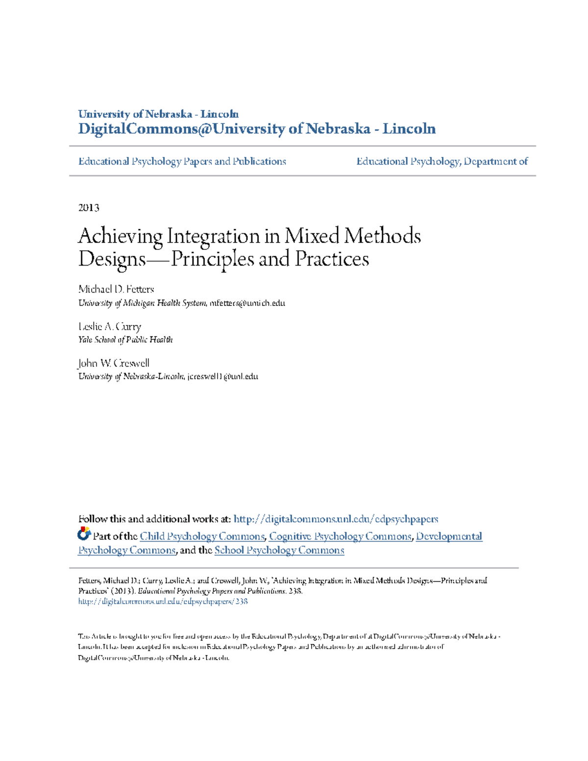 Achieving integration in mixed methods designs principles 36zfo3ajv4 ...