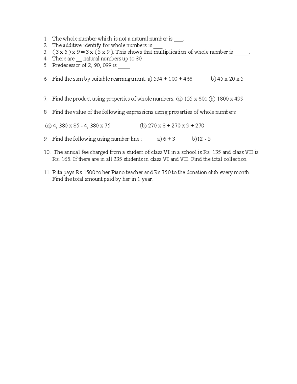 Wholenumbers test - The whole number which is not a natural number is ...
