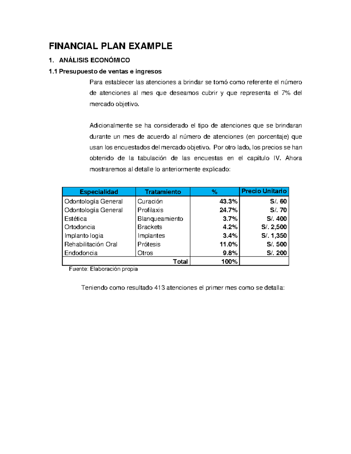 Financial PLAN Example - FINANCIAL PLAN EXAMPLE 1. ANÁLISIS ECONÓMICO 1 ...