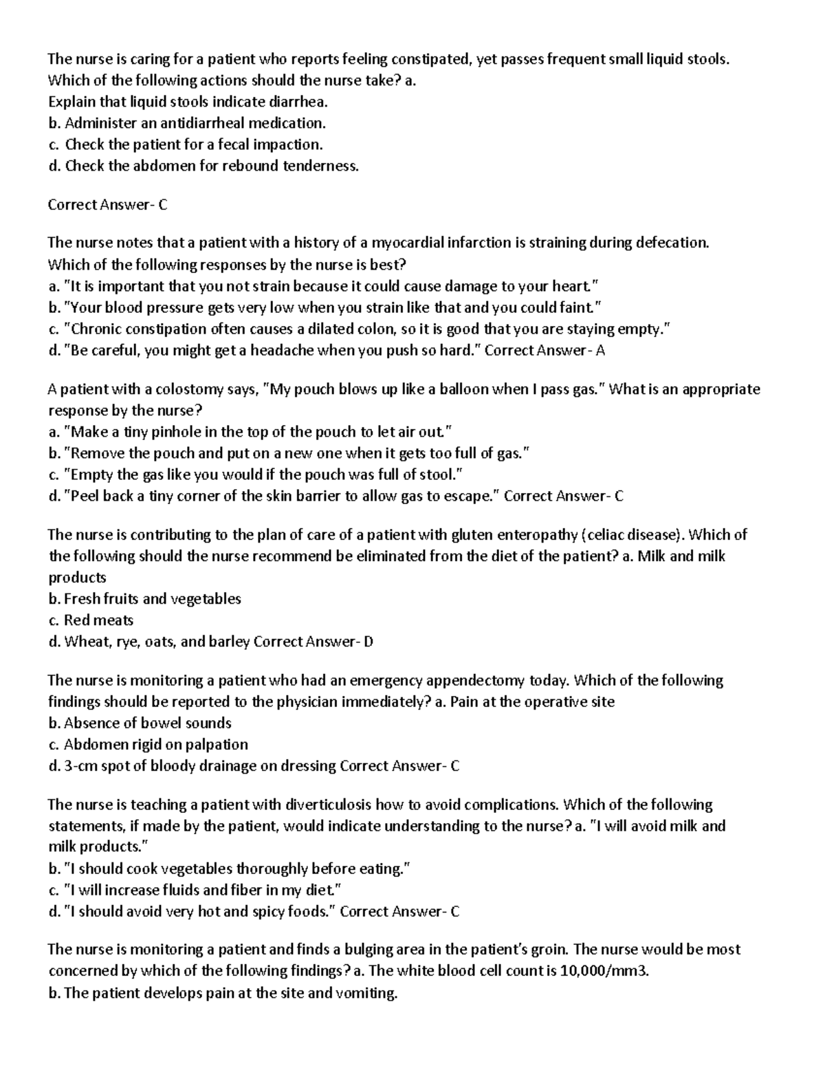 Practice Exam P2 - The nurse is caring for a patient who reports ...