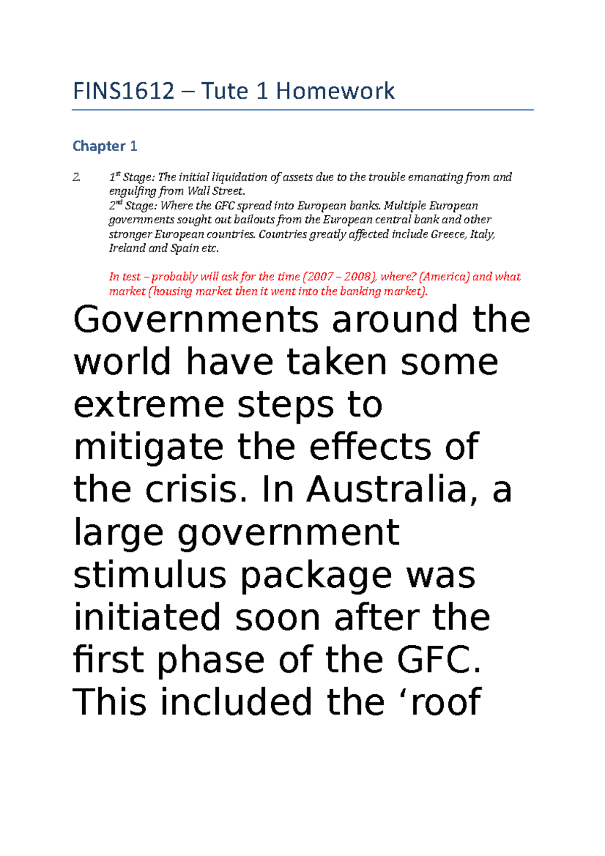 FINS1612 – Tute 1 Homework - FINS1612 – Tute 1 Homework Chapter 1 2 ...