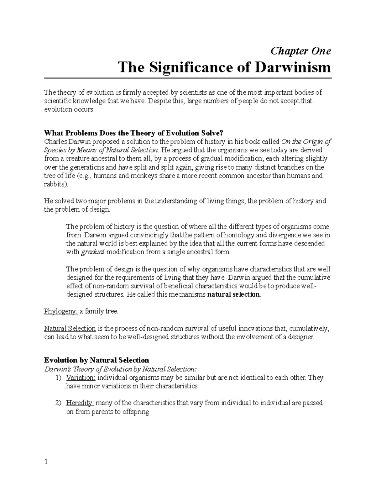 PSYC 3106 Chapter Notes - Chapter One The Significance of Darwinism The ...