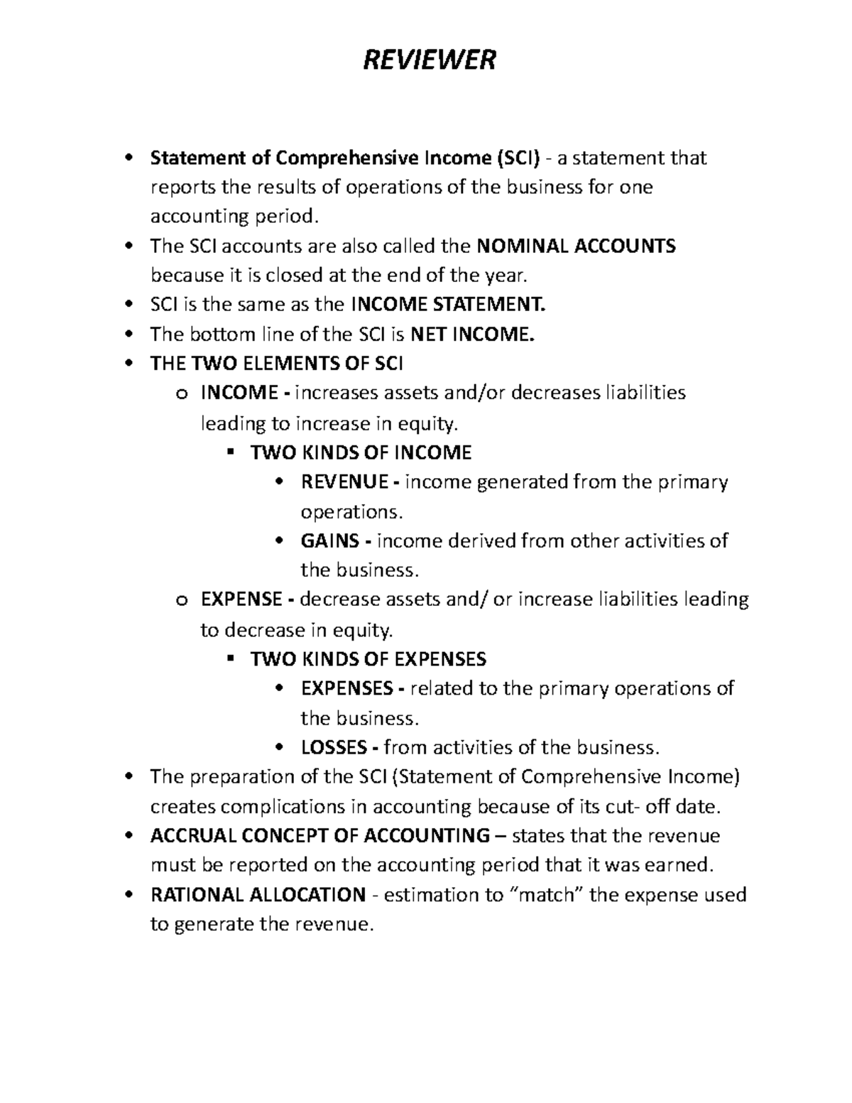 Reviewer CHAP2SCI - statement of statement comprehensive income ...