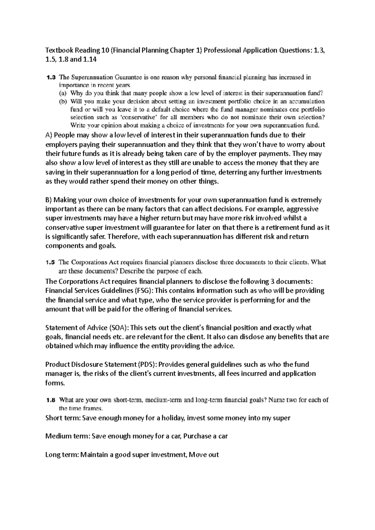 FIN111 Tutorial W12 - answers - Textbook Reading 10 (Financial Planning ...