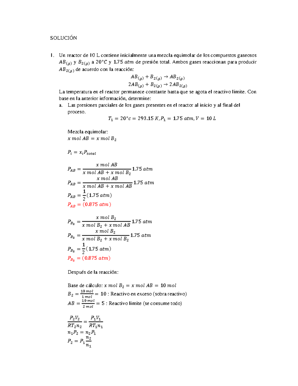 Solución taller 2 - asd asdada dsad a - SOLUCIÓN 1. Un reactor de 10 L ...