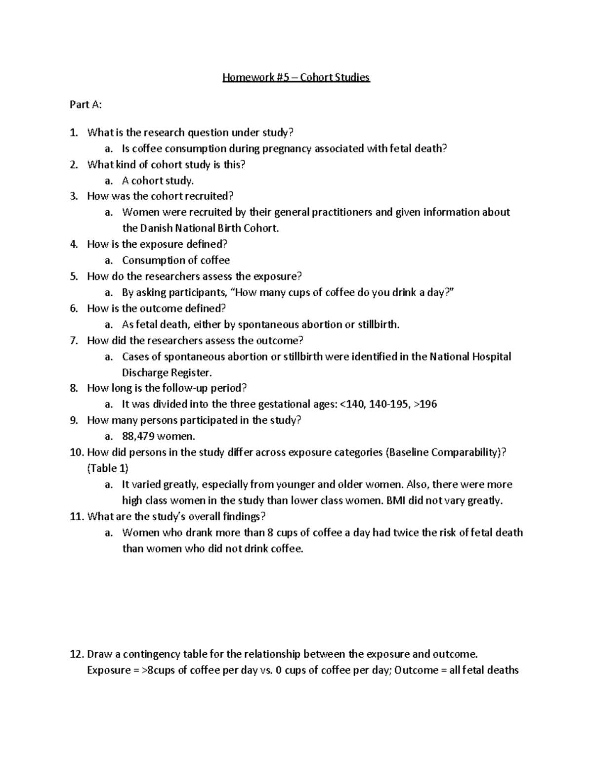Homework #5 - Cohort Studies - Homework #5 – Cohort Studies Part A ...