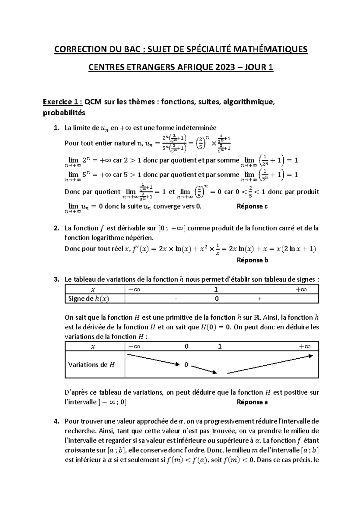 Spe mathematiques correction bac - CORRECTION DU BAC : SUJET DE ...