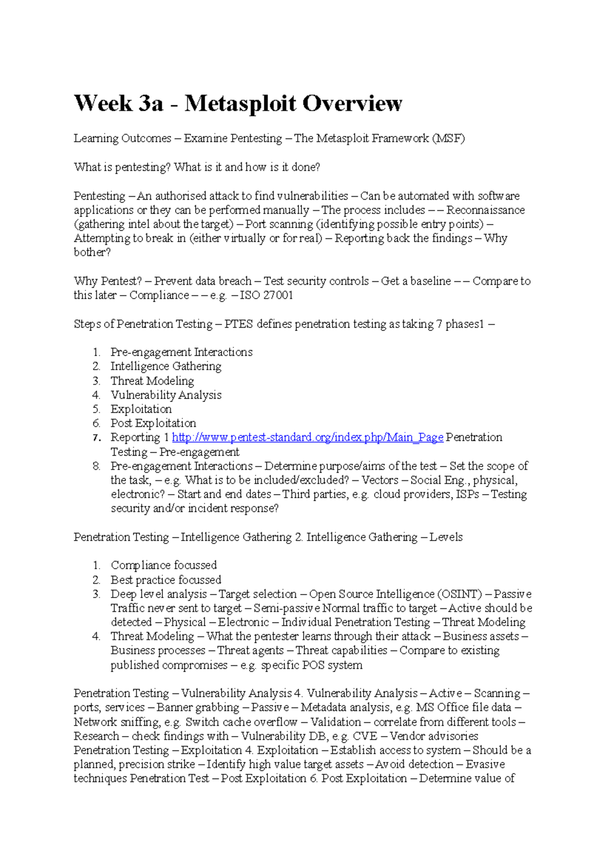 Week 3a Metasploit Overview - Week 3a - Metasploit Overview Learning ...