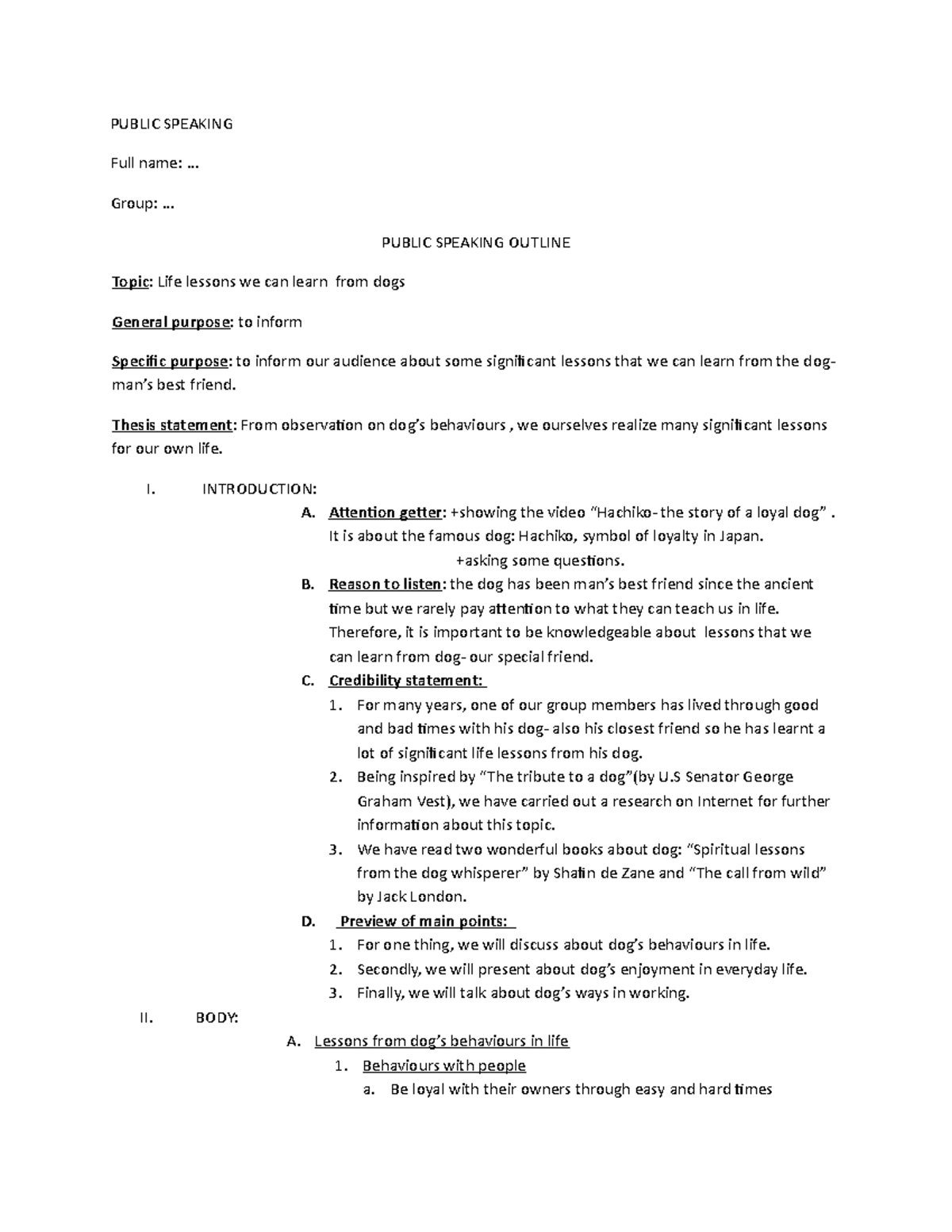 Sample Detailed Ouline-PS - PUBLIC SPEAKING Full name: ... Group ...