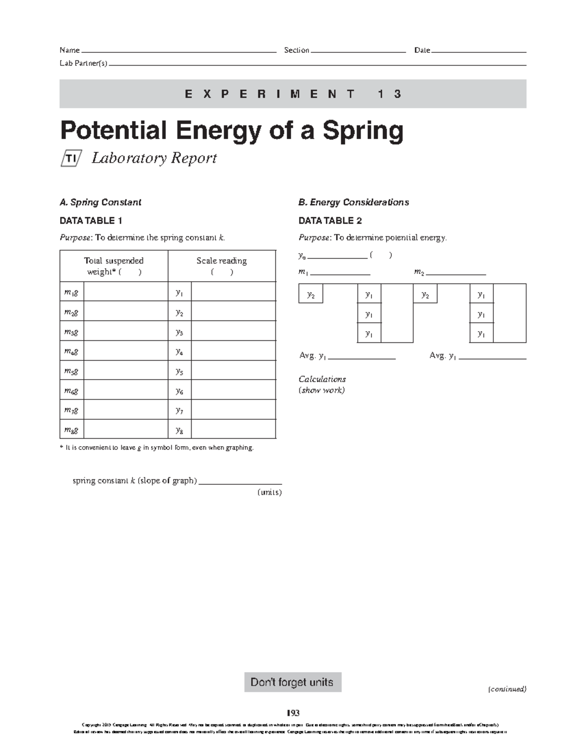 Experiment 13-1 - physics lab - 193 Name Section Date Lab Partner(s) E ...
