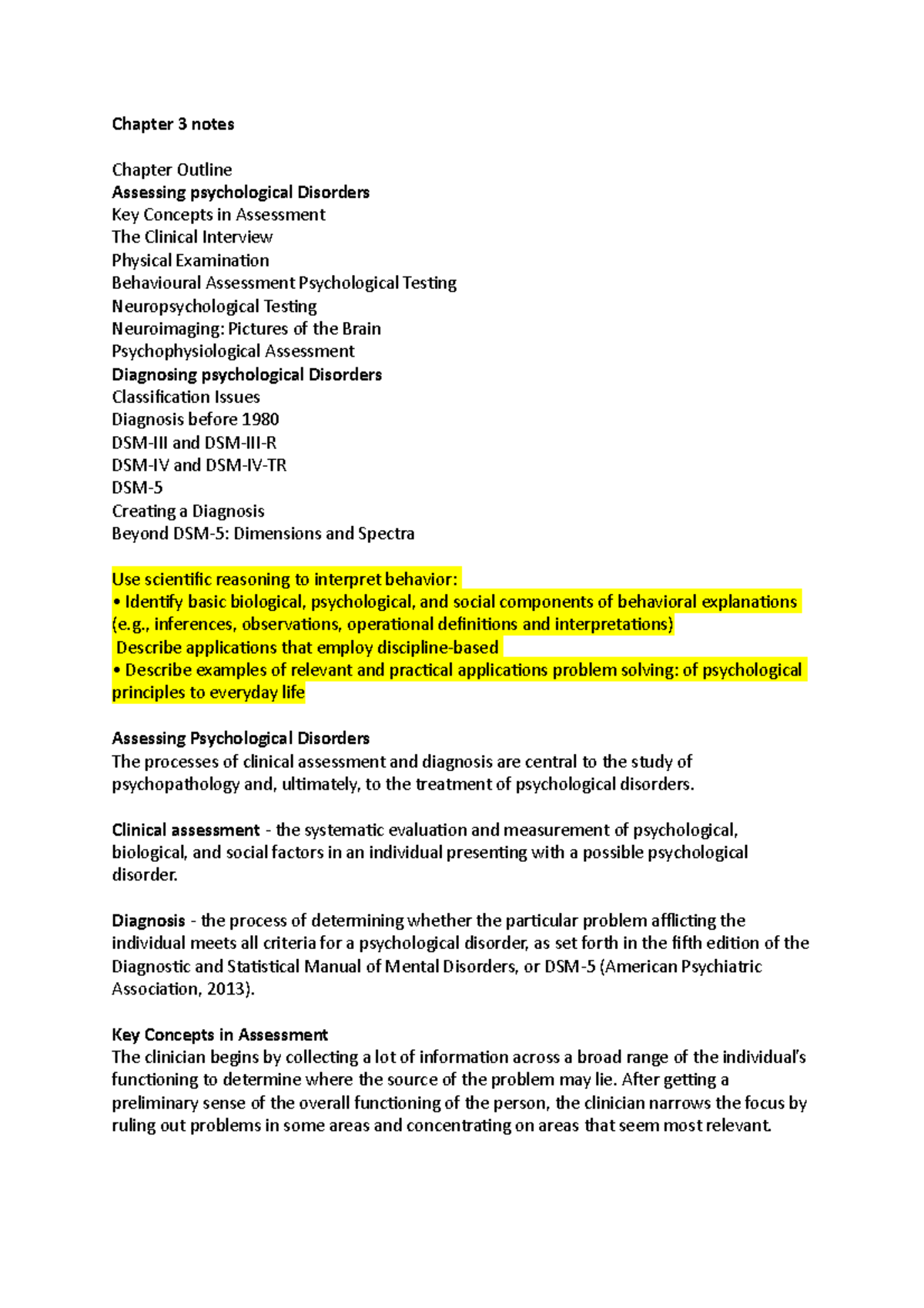 Chapter 3 notes - Chapter 3 notes Chapter Outline Assessing ...