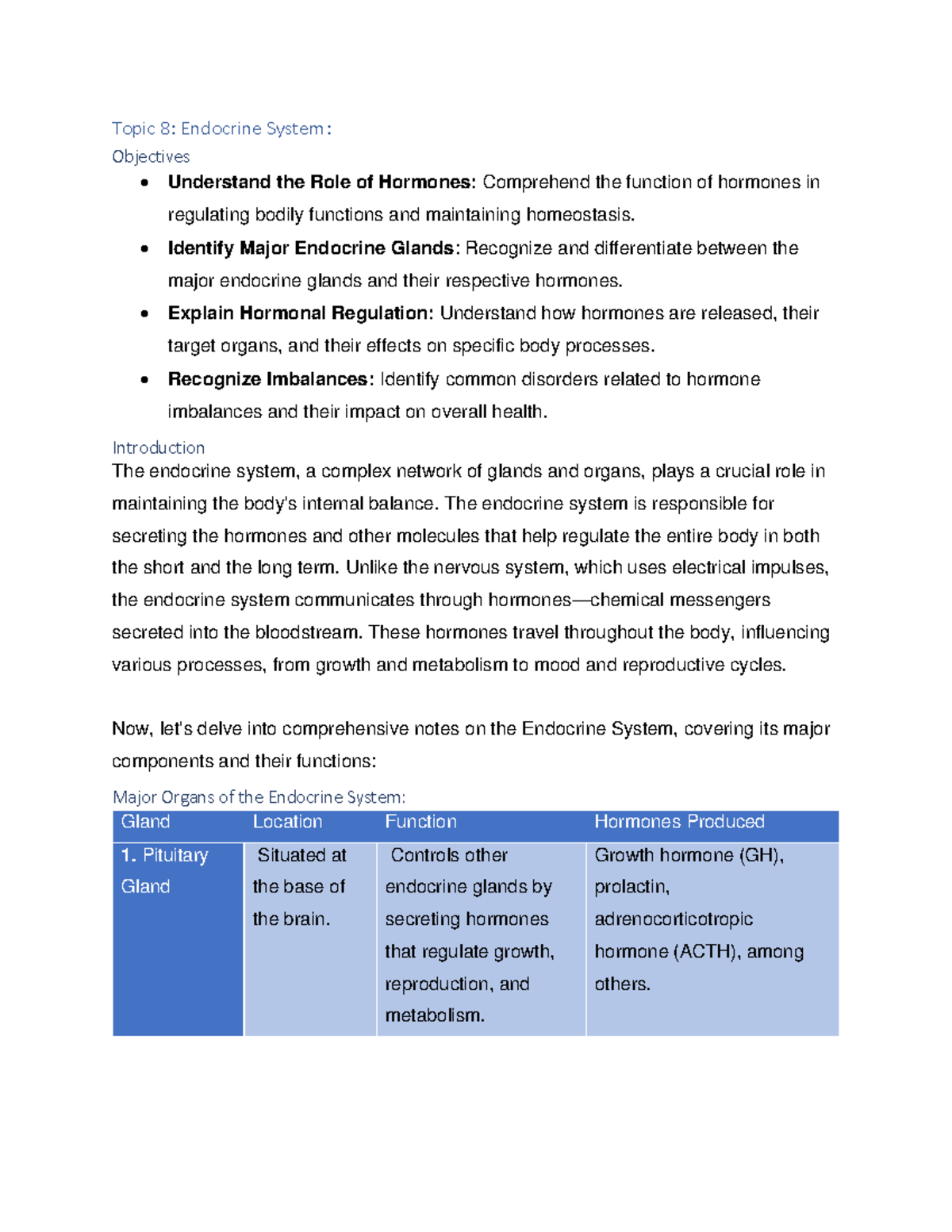 Anatomy, Topic 8, Endocrine System - Topic 8: Endocrine System ...