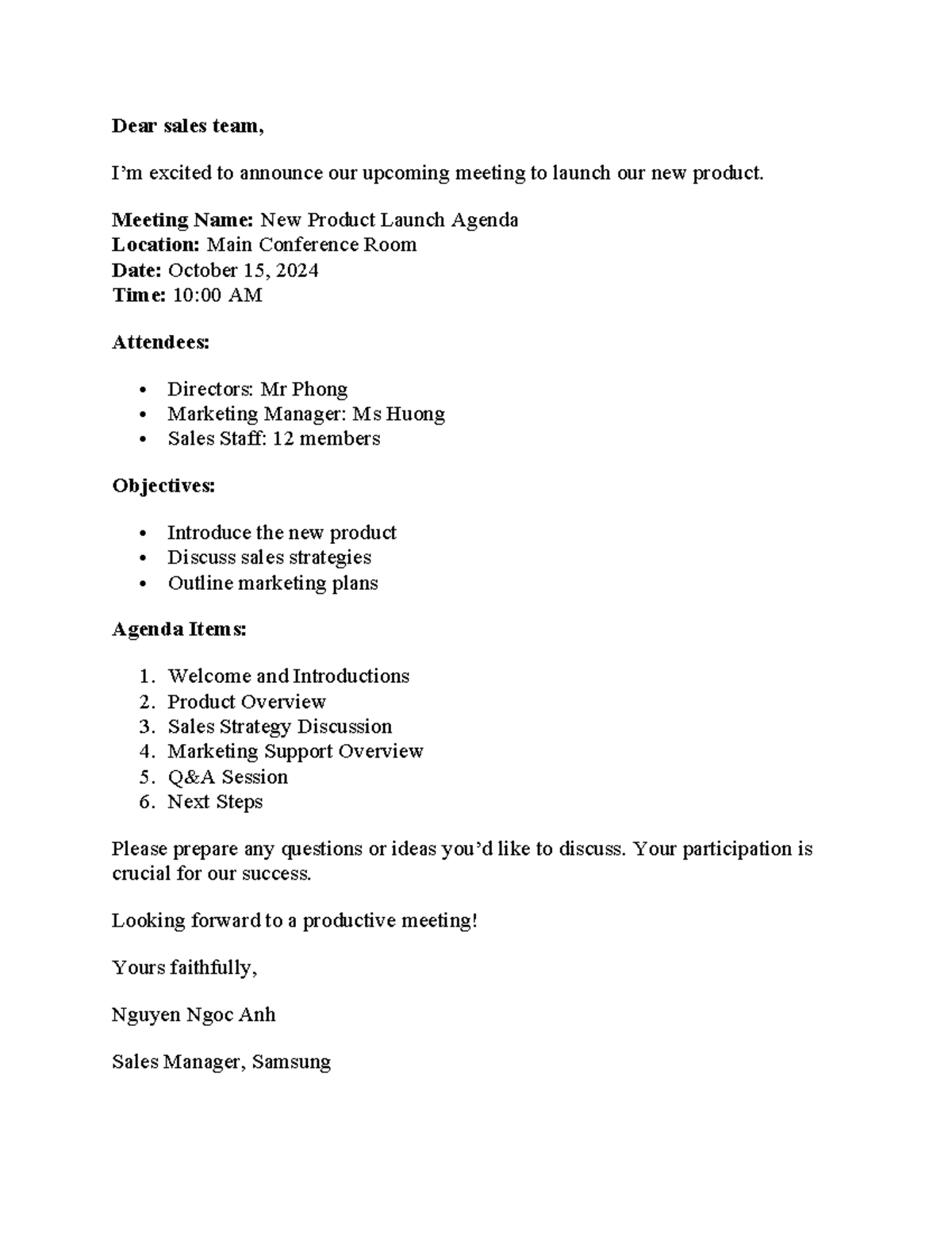 Unit 3 - tatm1 - Dear sales team, I’m excited to announce our upcoming ...