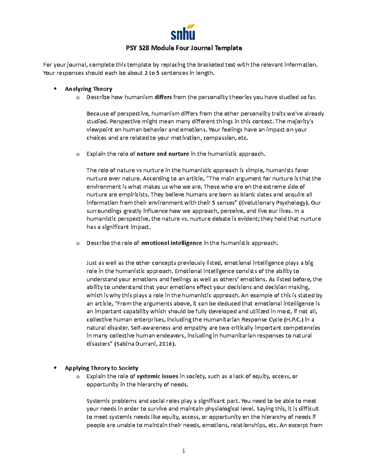 PSY 328 Module Four Journal Template - PSY 328 Module Four Journal ...