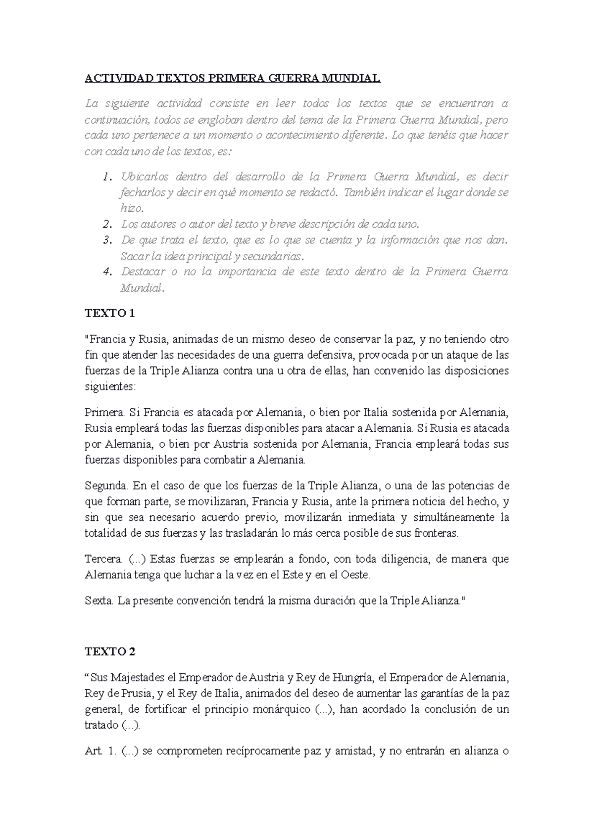 Actividad Textos Primera Guerra Mundial (1) 3 - ACTIVIDAD TEXTOS ...