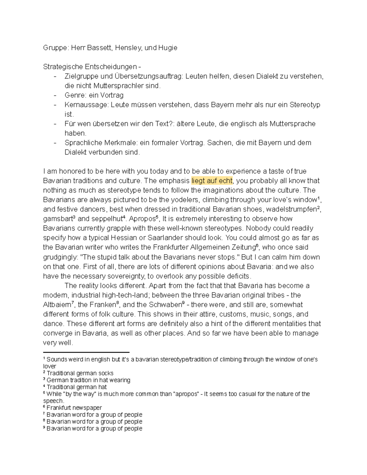 Bayern Text - a translation assignment - Gruppe: Herr Bassett, Hensley ...