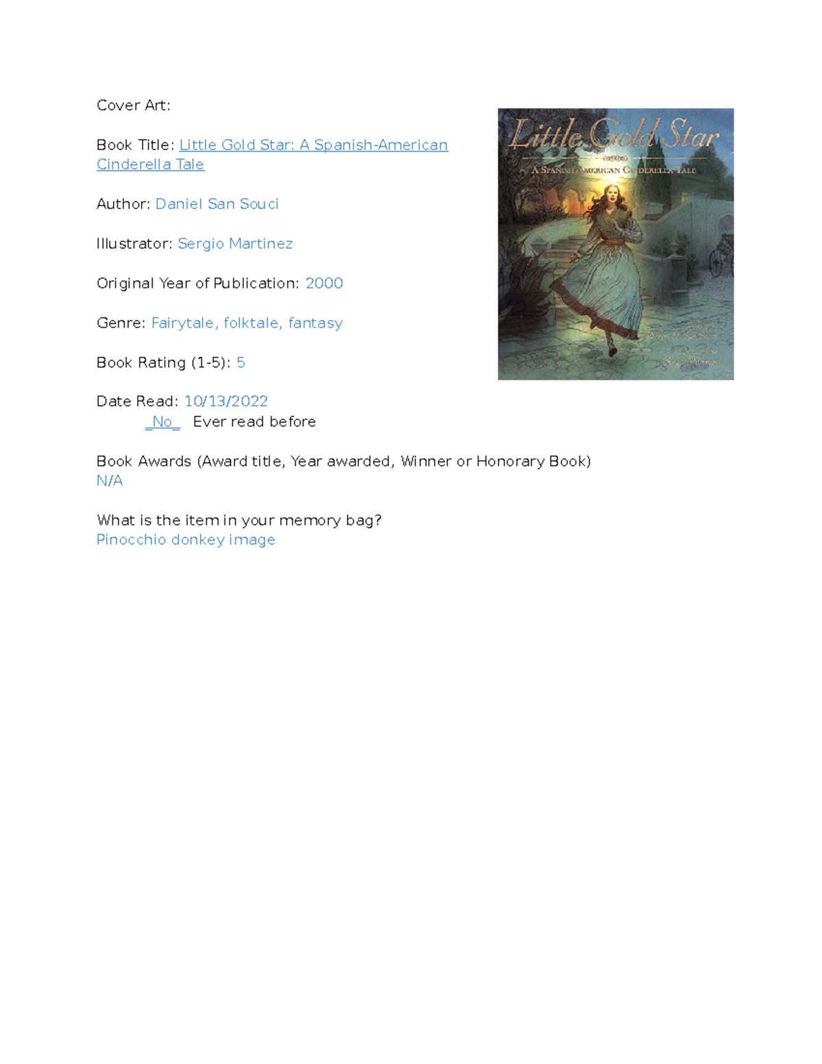 Little Gold Star memory bag activity form - Cover Art: Book Title ...