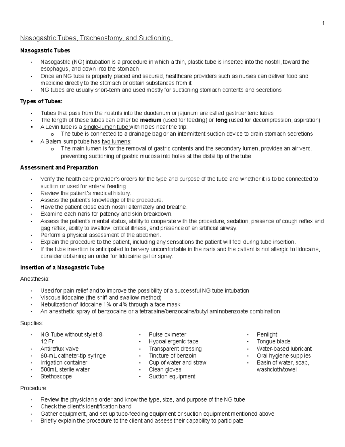 PL3 - NG Tubes, insertion, and suctioning - Nasogastric Tubes ...