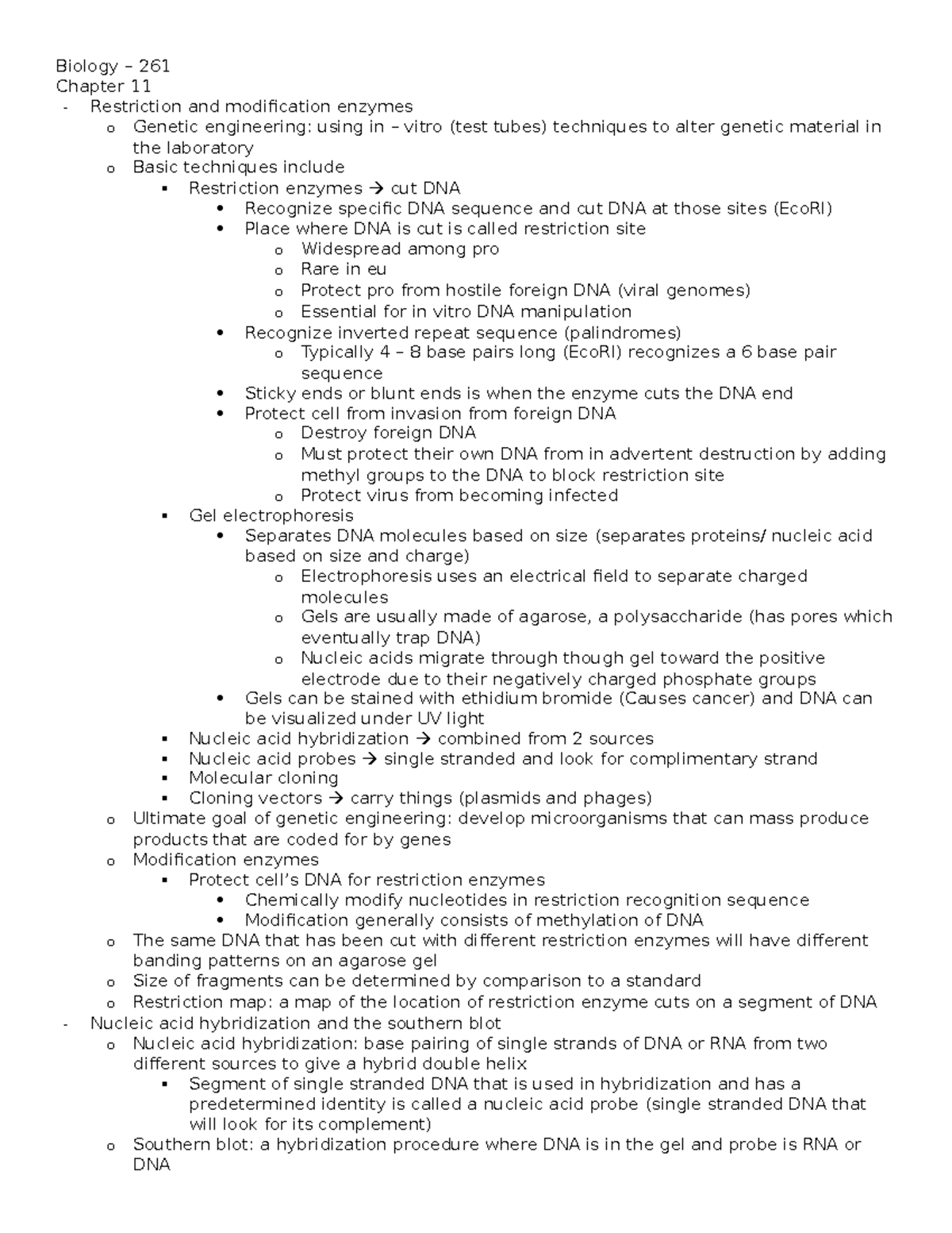 Chapter 11 - Biology – 261 Chapter 11 - Restriction and modification ...