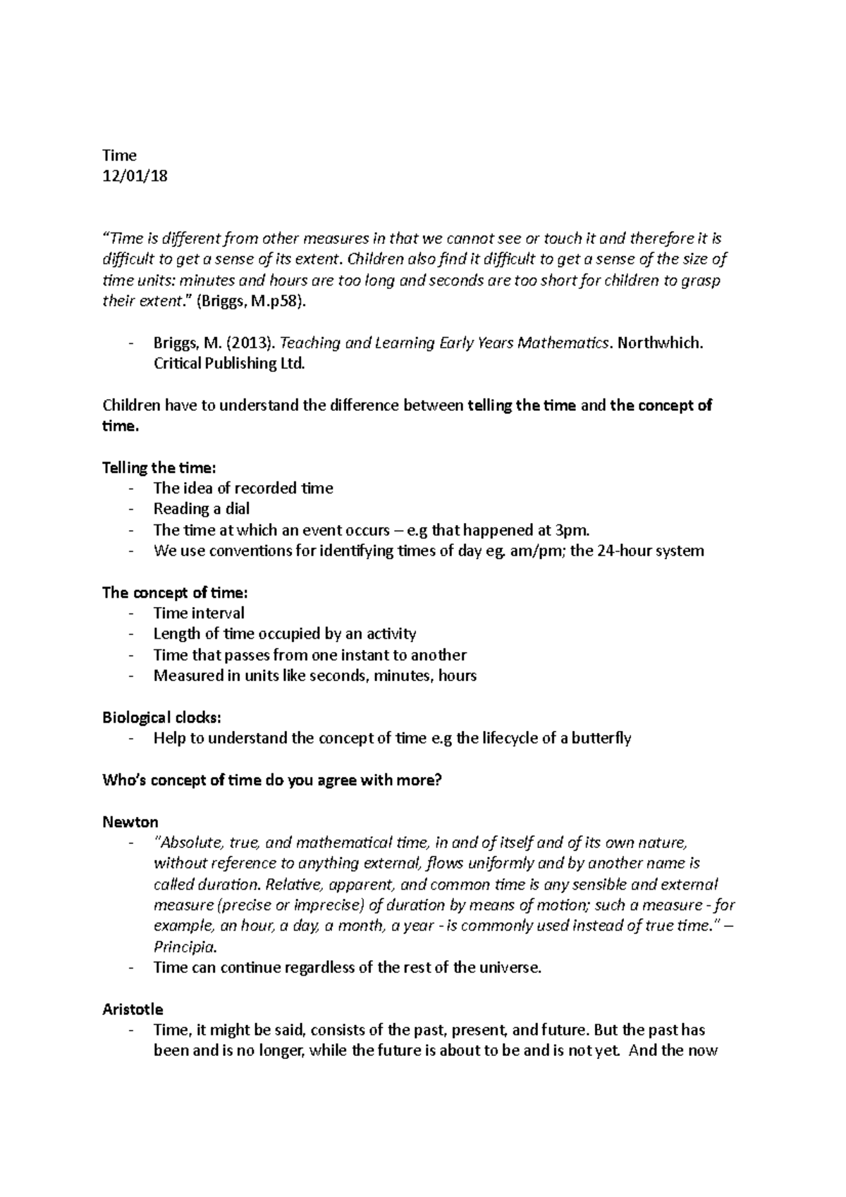 teaching time in primary school - Time 12/01/ “Time is different from ...