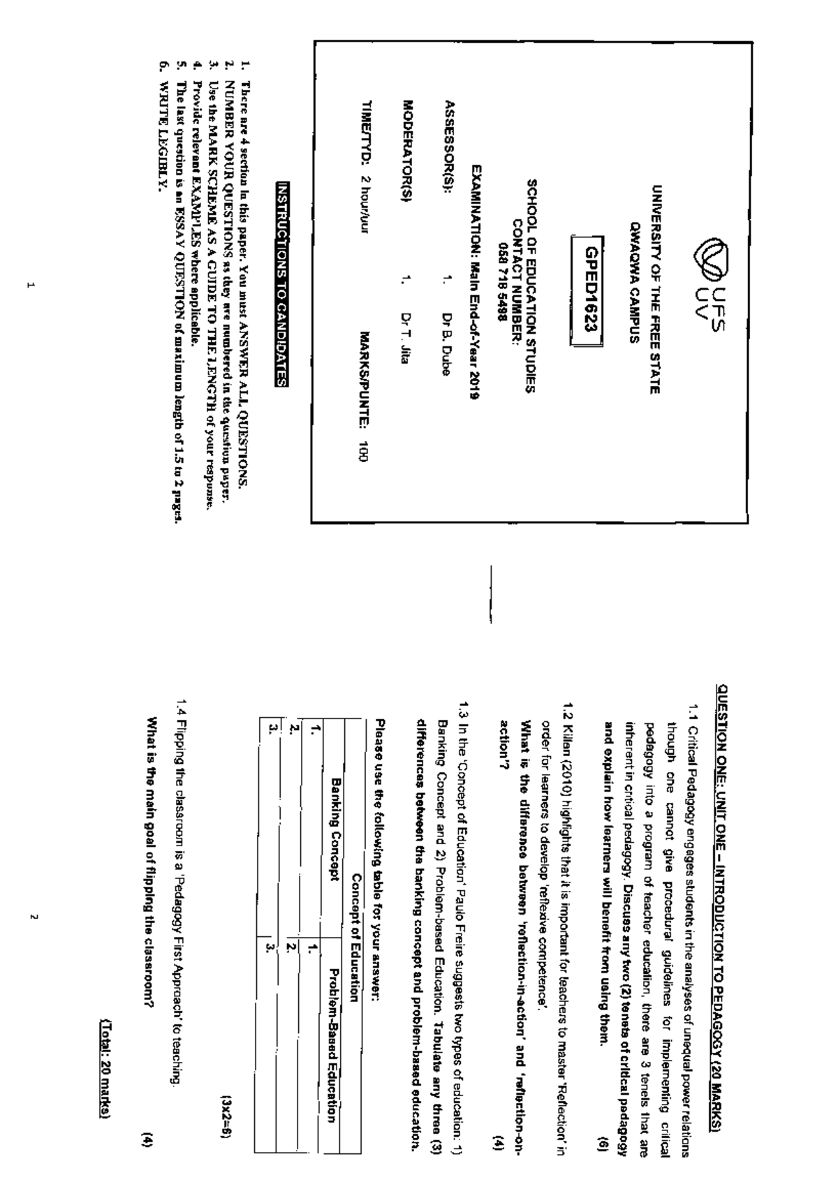 GPED Question Paper - GPED1623 - UFS UV - Studocu