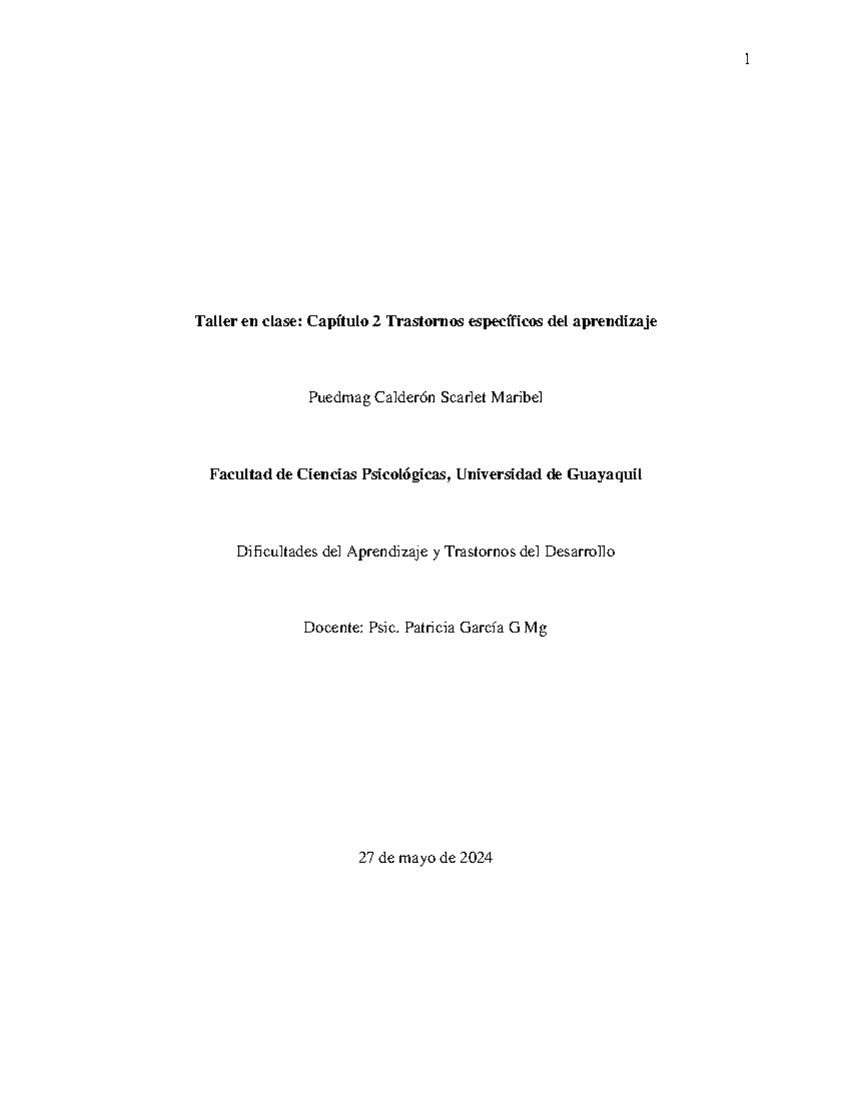 Taller Cap2 Scarlet Puedmag - Taller en clase: Capítulo 2 Trastornos específicos del aprendizaje ...