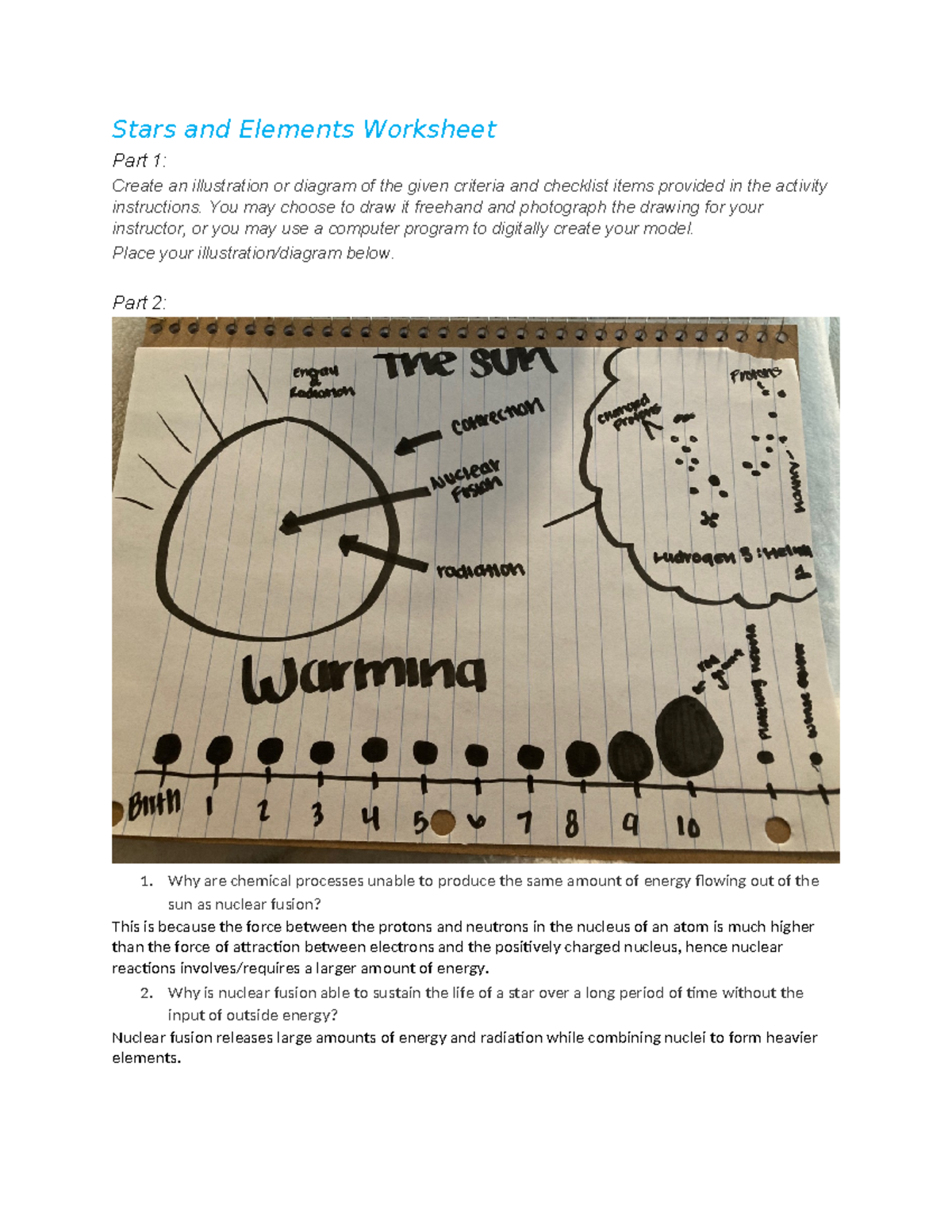 Document 131 - Stars and Elements Worksheet Part 1: Create an ...