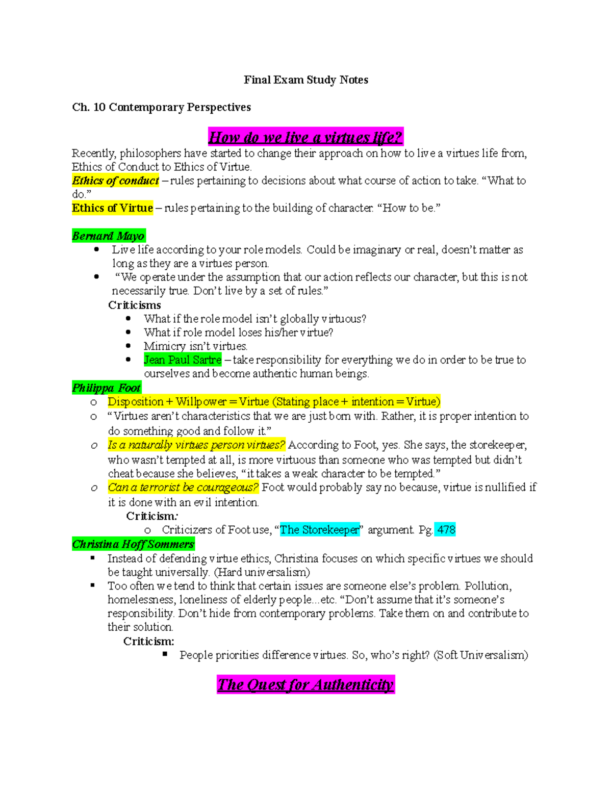 Ethics Final-Exam Study Guide - Final Exam Study Notes Ch. 10 ...