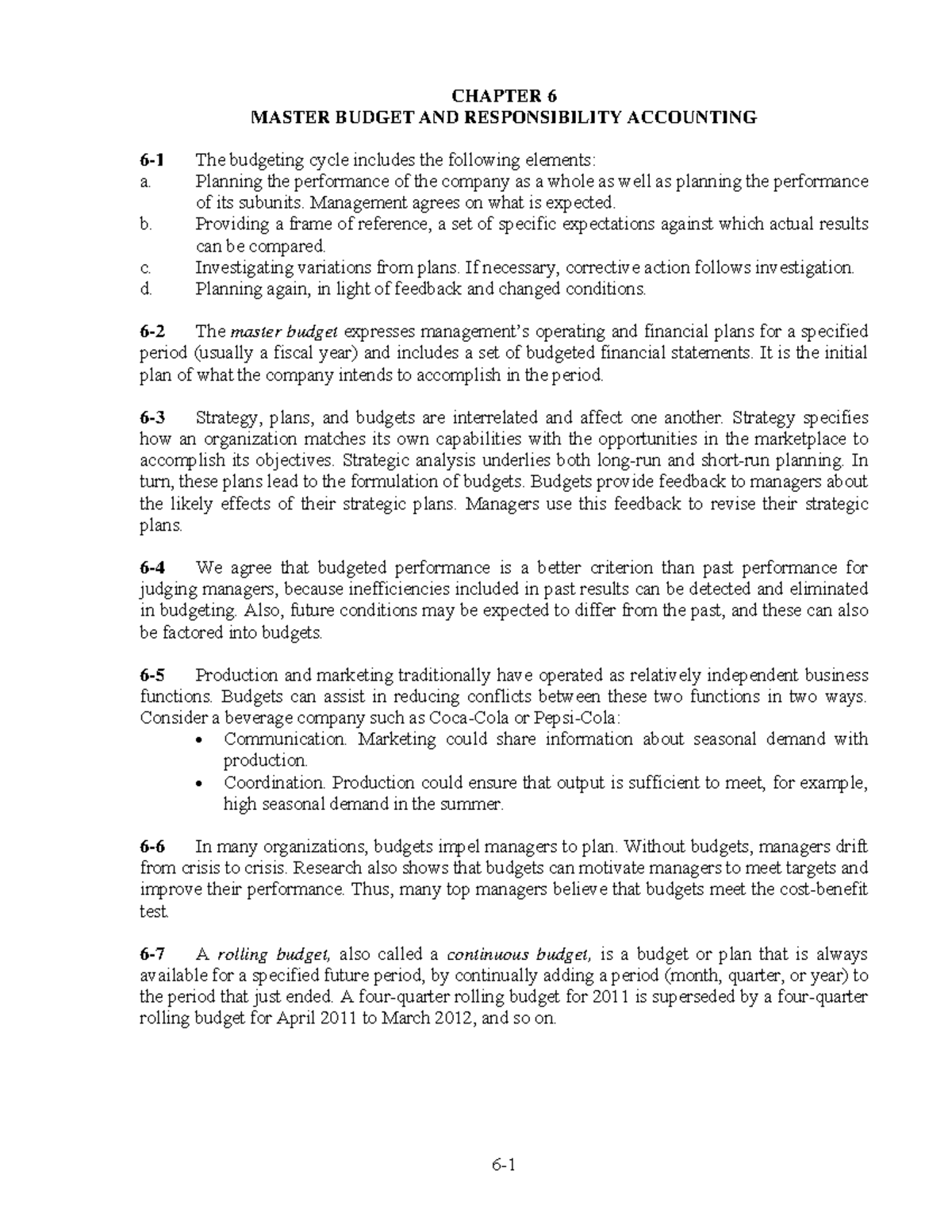 Solucionario - Presupuesto maestro - CHAPTER 6 MASTER BUDGET AND ...