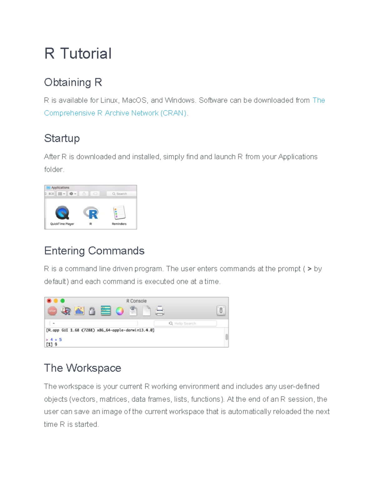 R Tutorial - intro to R program - R Tutorial Obtaining R R is available ...