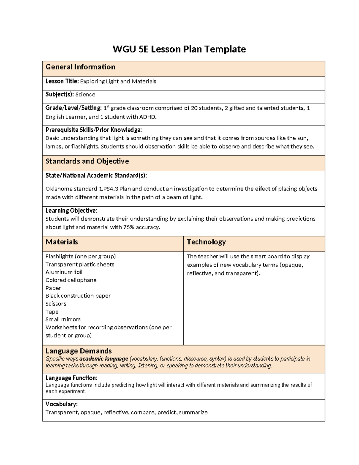 WGU 5E Lesson Plan - Prerequisite Skills/Prior Knowledge: Basic ...