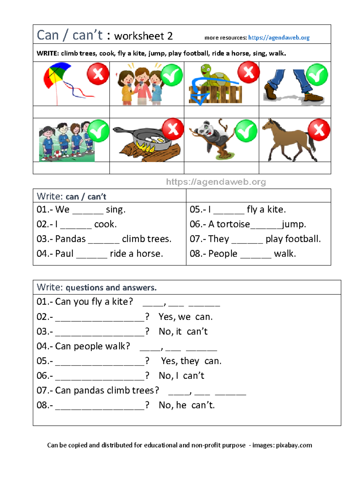 Can-2 - Puedes aprender el verbo "Can" - Can / can’t : worksheet 2 more ...