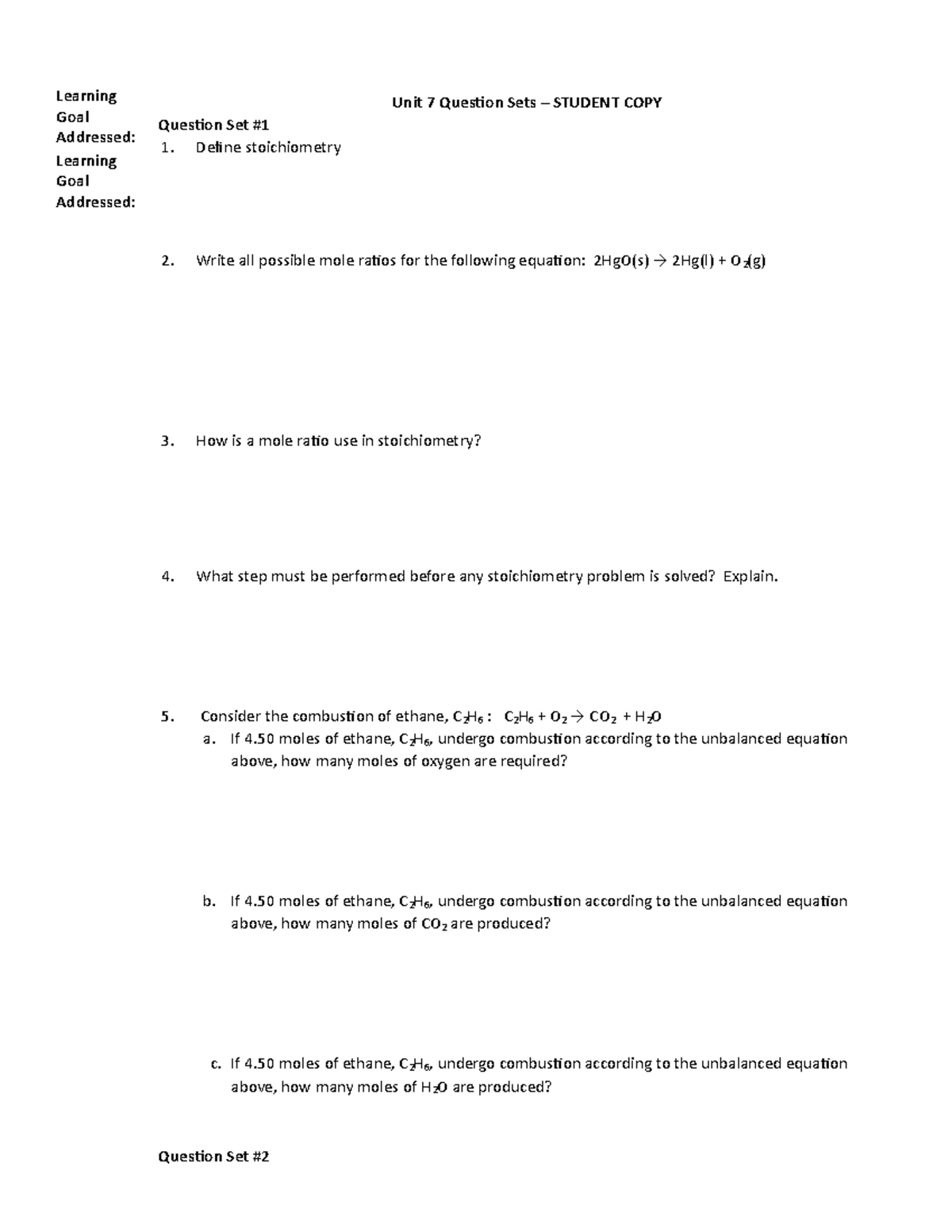 Unit 7 Question Sets - yes! very much answers to this specific paper ...
