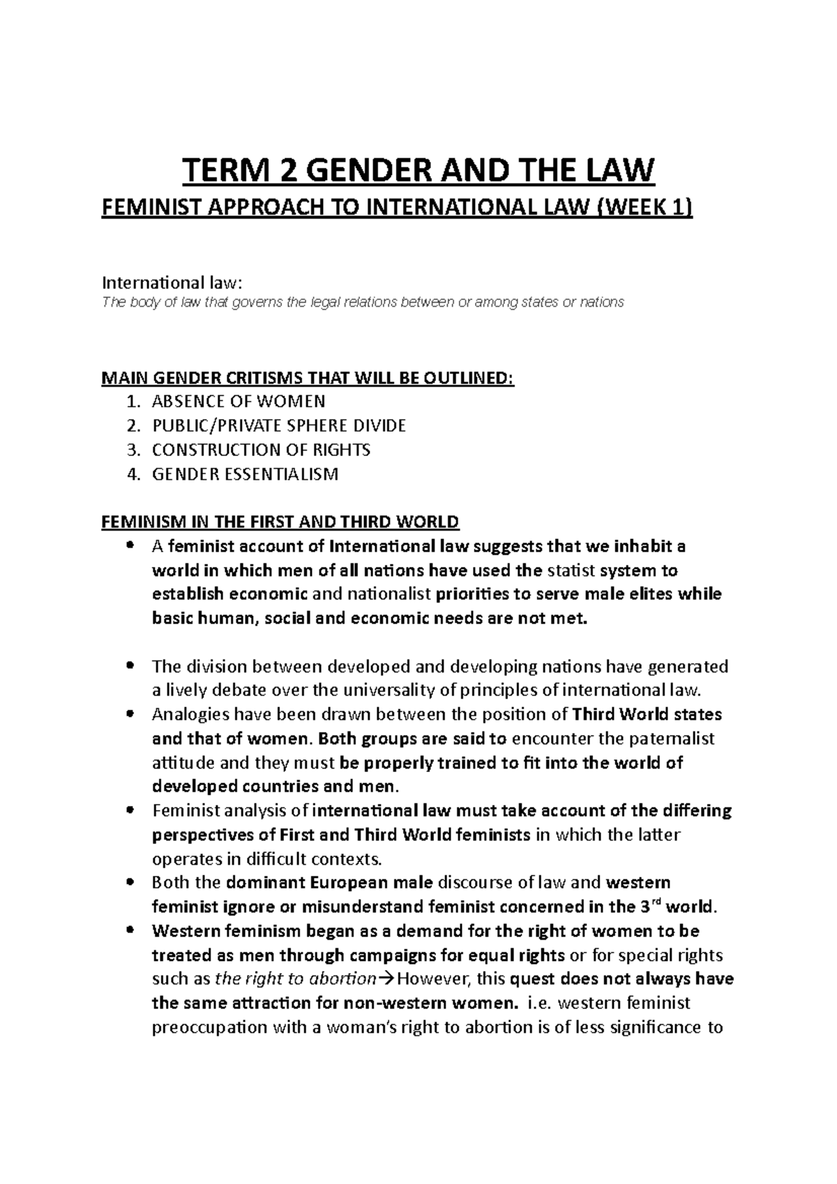 TERM 2 Gender AND THE LAW - TERM 2 GENDER AND THE LAW FEMINIST APPROACH ...