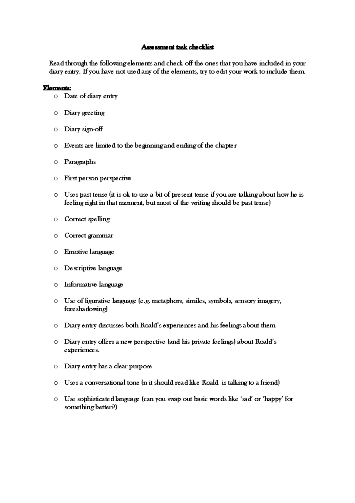 Assessment task 1 checklist - Assessment task checklist Read through the following elements and ...